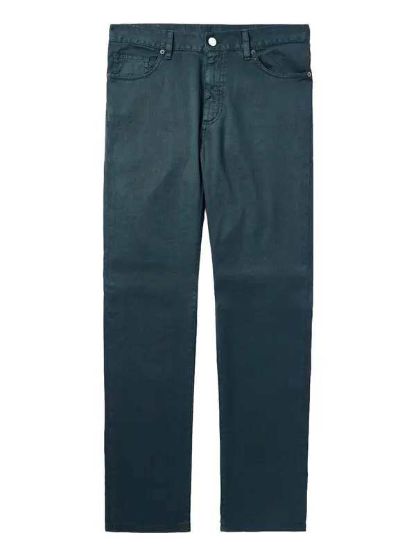 Zegna Roccia Slim-fit Linen-blend Trousers - Blue