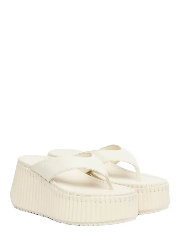 Chloé Nama 80 Leather Platform Thong Sandals - White