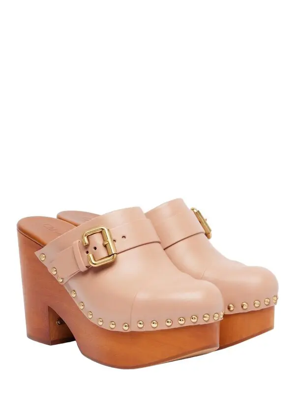 Chloé Jeannette 80 Studded Leather Clogs - Pink