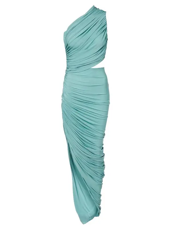 Alaïa Asymmetric Ruched Jersey Maxi Dress - Blue