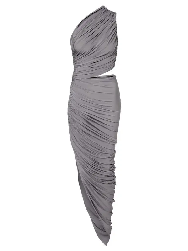 Alaïa Asymmetrical Ruched Jersey Maxi Dress - Grey