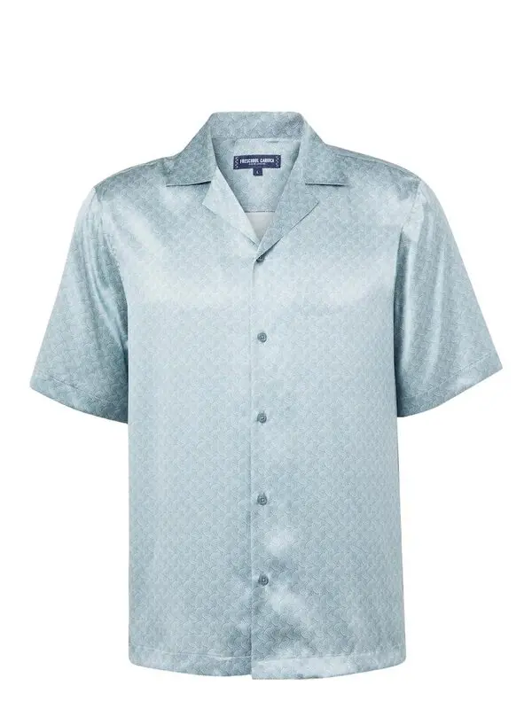 Frescobol Carioca Roberto Printed Silk Bowling Shirt - Blue