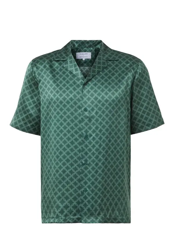 Frescobol Carioca Roberto Printed Silk Bowling Shirt - Green