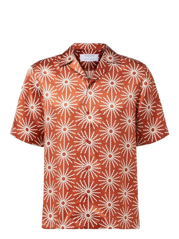 Frescobol Carioca Roberto Printed Silk Bowling Shirt - Orange