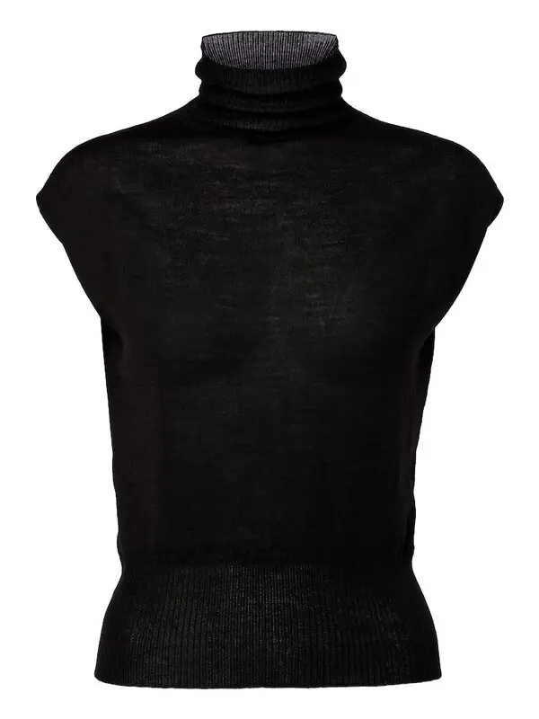 Rick Owens Virgin Wool Turtleneck Top - Black