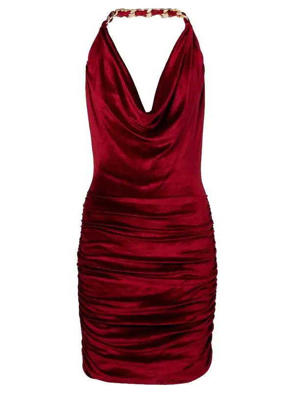 Balmain Chain-detail Draped Velvet Minidress - Red