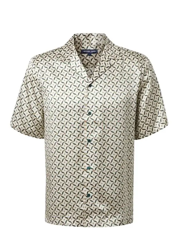 Frescobol Carioca Roberto Printed Silk Bowling Shirt - Green