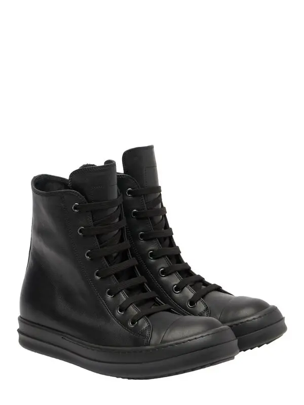 Rick Owens High-top Leather Sneakers - Black