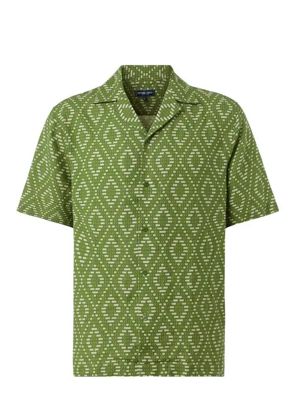 Frescobol Carioca Roberto Printed Linen Bowling Shirt - Green