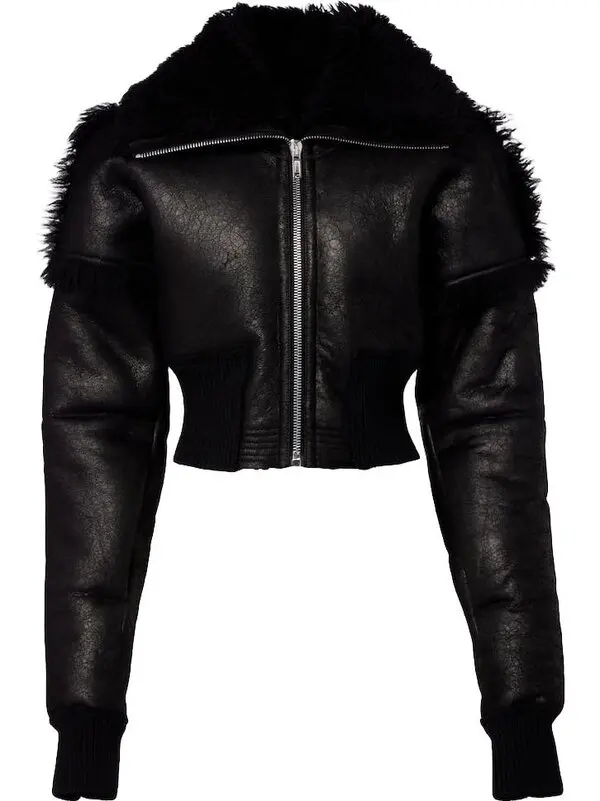 Rick Owens Flight Cropped Leather Jacket - Black