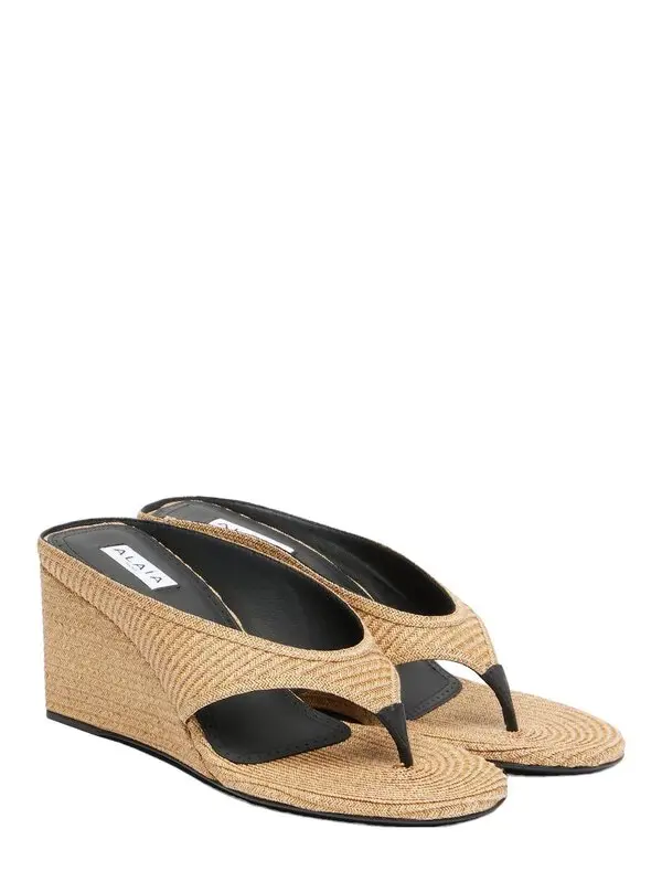 Alaïa Cube 75 Woven Wedge Thong Sandals - Beige