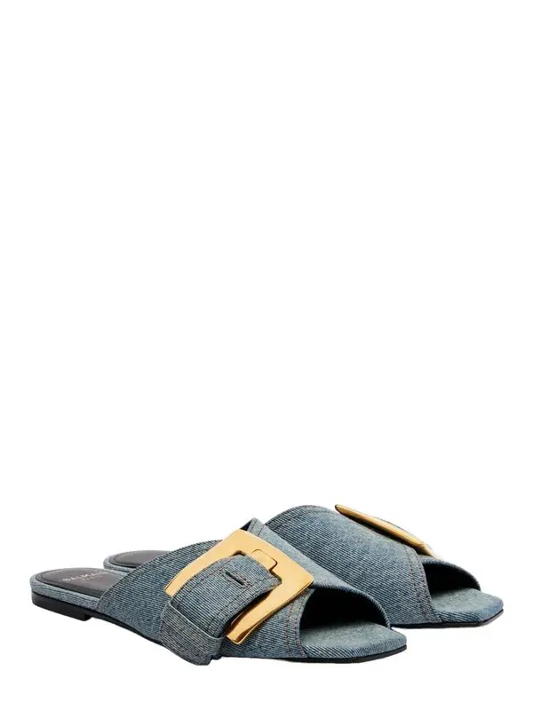 Balmain Anthem Denim Slides - Blue