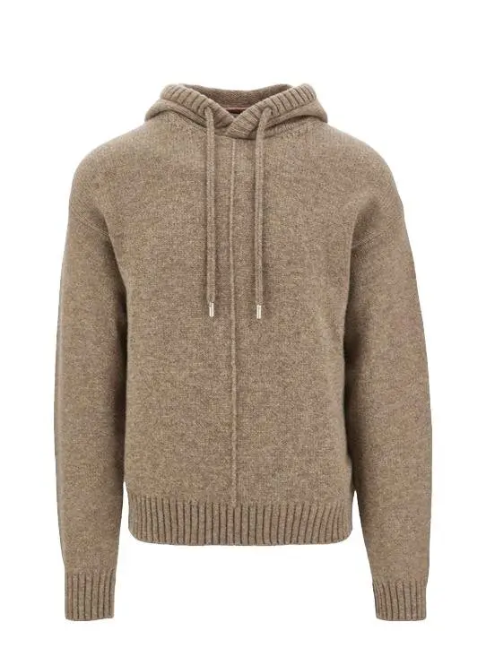 FERRAGAMO Hooded Virgin Wool Knit - Natural
