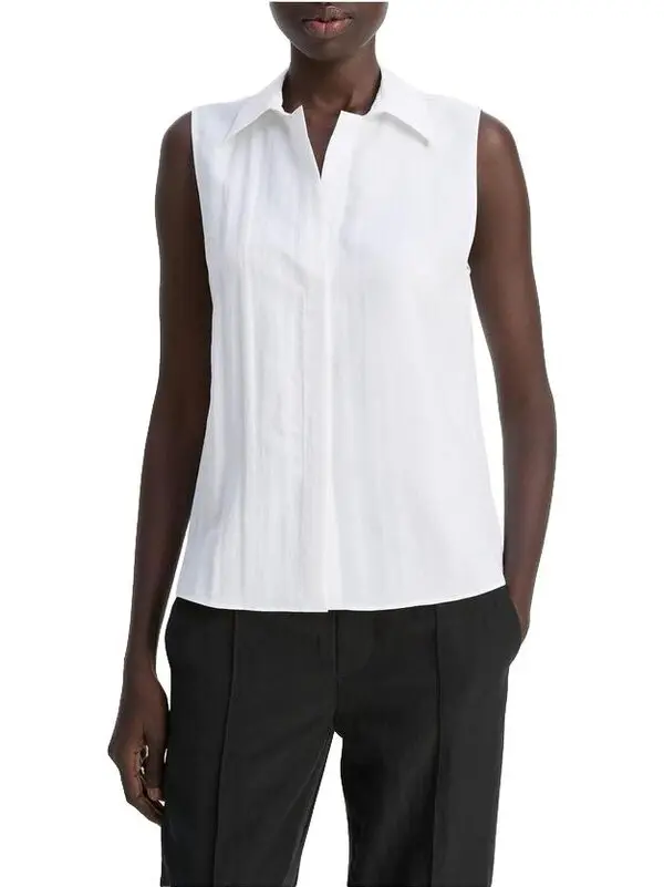 Vince Boxy Sleeveless Button-front Shirt - White