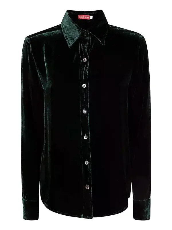 BIANCO LEVRIN Velvet Button-down Shirt - Green