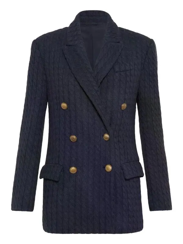 Brunello Cucinelli Double-breasted Textured Blazer - Blue