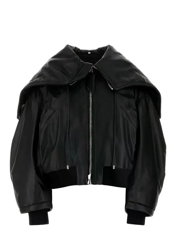 Attico Oversized-collar Leather Jacket - Black