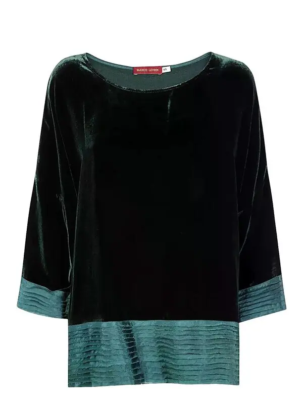 BIANCO LEVRIN Velvet Pleated-hem Top - Green