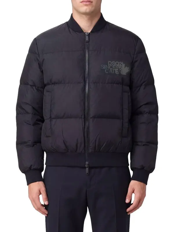 Dsquared2 Quilted Nylon Bomber Jacket With Ribbed Collar - Black
