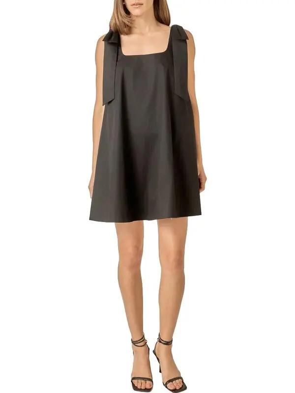 English Factory Bow Shoulder Sleeveless Cotton Minidress - Black