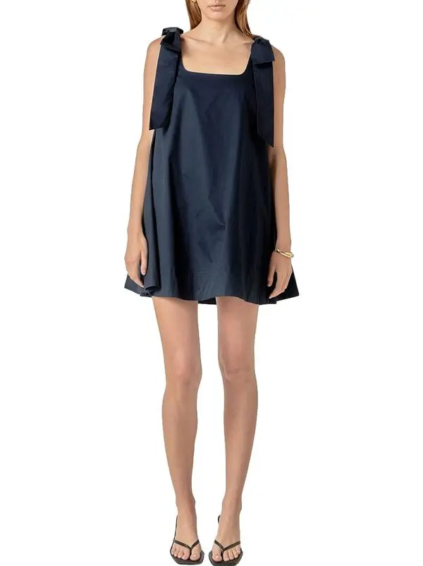 English Factory Bow Shoulder Sleeveless Cotton Minidress - Navy