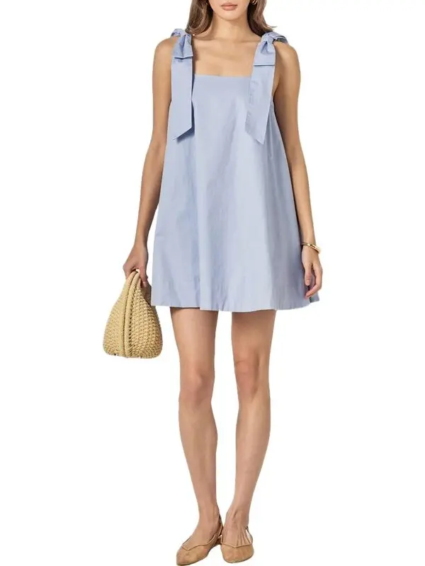 English Factory Bow Shoulder Sleeveless Cotton Minidress - Powder Blue