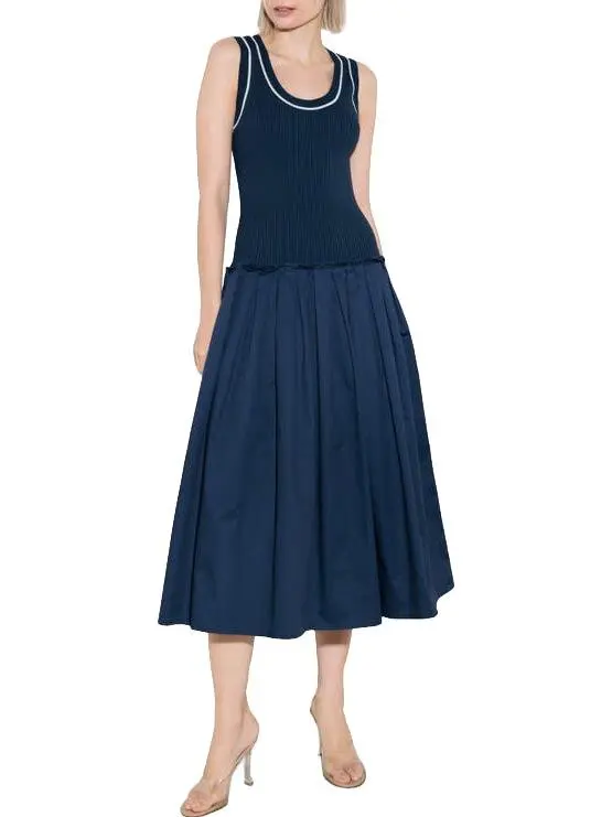 FREEMARKET Mixed Media A-line Dress - Navy/ White
