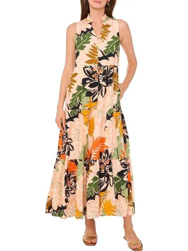 Vince Camuto Floral Sleeveless Tiered Maxi Dress - Multi