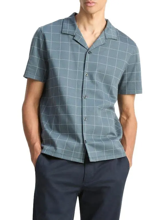 Vince Windowpane Check Cotton Blend Camp Shirt - Dark Harbor Blue/ Off White