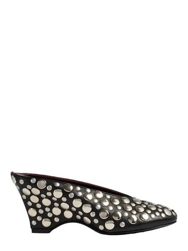 Khaite Cloak Wedge In Leather With Silver Studs - Black