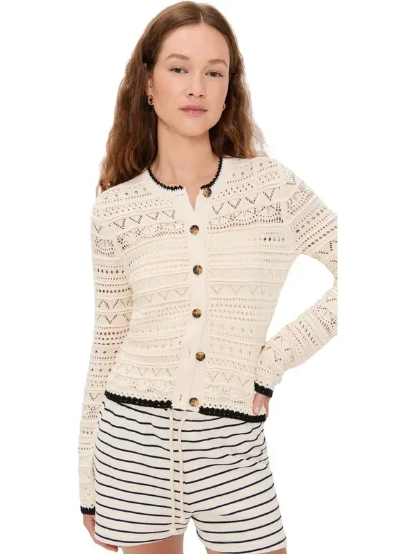 LA LIGNE Mallory Crochet Knit Cardigan - Cream/black
