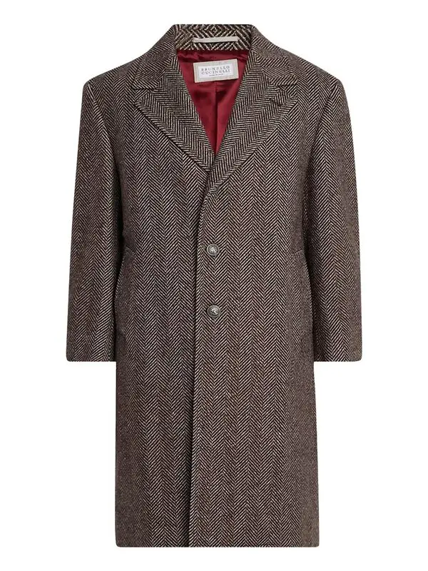 Brunello Cucinelli Chevron Raglan-sleeve Overcoat - Brown And Panama