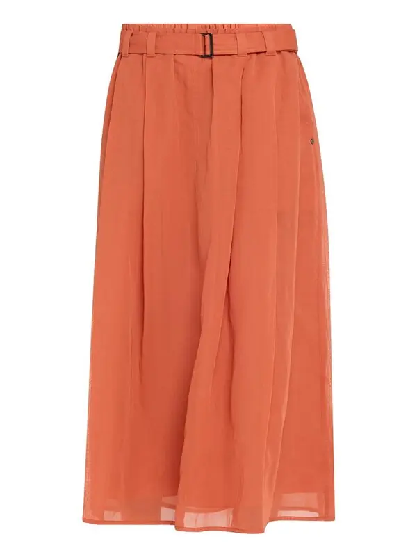 Brunello Cucinelli Belted Cotton Gauze Midi Skirt - Tangerine