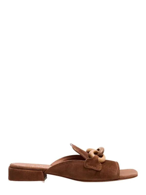 PEDRO GARCIA Enna Suede Chain Loafer Mules - Spice Plush Suede-walnut