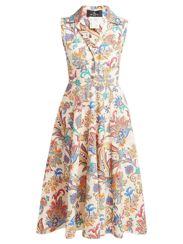Etro Printed Sleeveless Midi Shirt Dress - Print On White Base