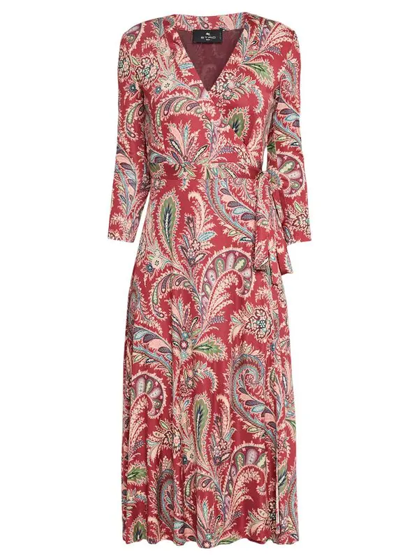 Etro Paisley-print Wrap Midi Dress - Print On Bordeaux Ba