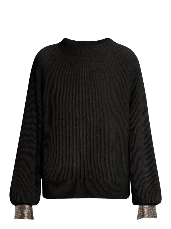 Brunello Cucinelli Monili-cuff Cashmere Ribbed Sweater - C2803 Blackstone
