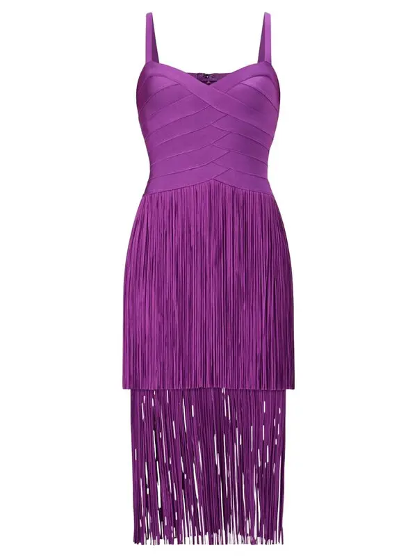 Herve Leger The Georgia Tiered Fringe Midi Dress - Cosmo