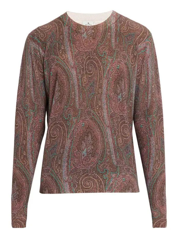 Etro Silk And Cashmere Multi-paisley Crewneck Sweater - Print On Bordeaux Ba