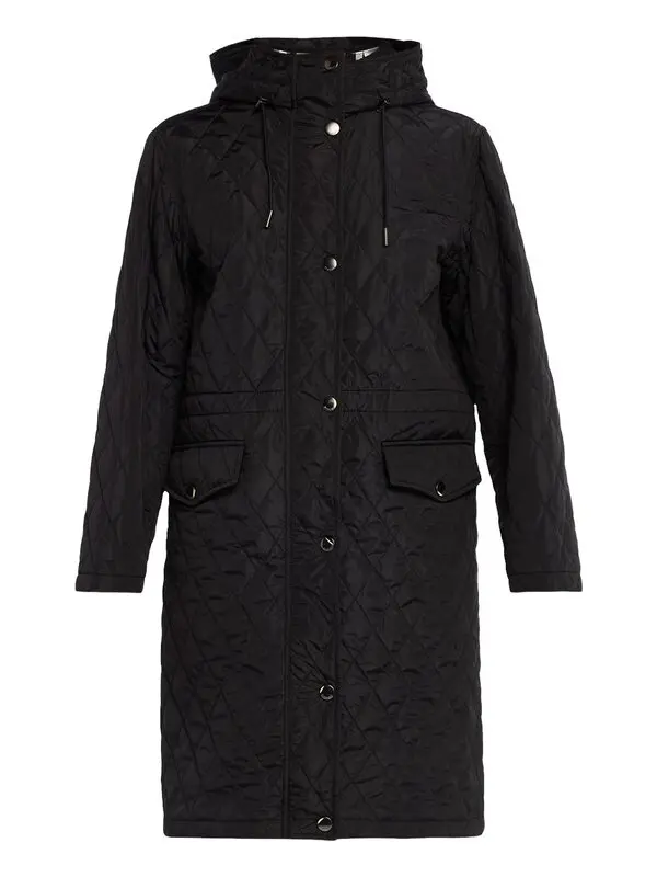 Burberry Hillgate Quilted Long Hooded Jacket - Black
