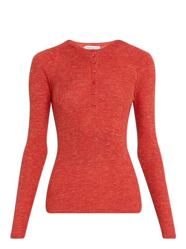 Gabriela Hearst Anges Cashmere Ribbed Henley Sweater - Antelope Orange