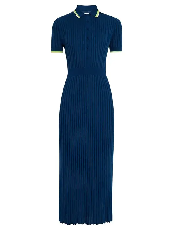 Gabriela Hearst Eyot Ribbed Polo Midi Dress - Washed Denim