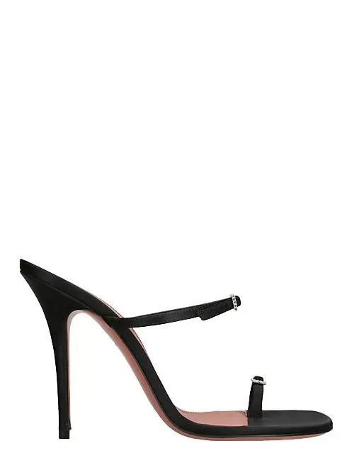 Amina Muaddi Adut Thong 105 Leather Heeled Sandals - Black