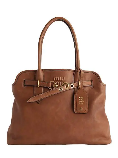 Miu Miu Aventure Leather Medium Handbag - Rovere