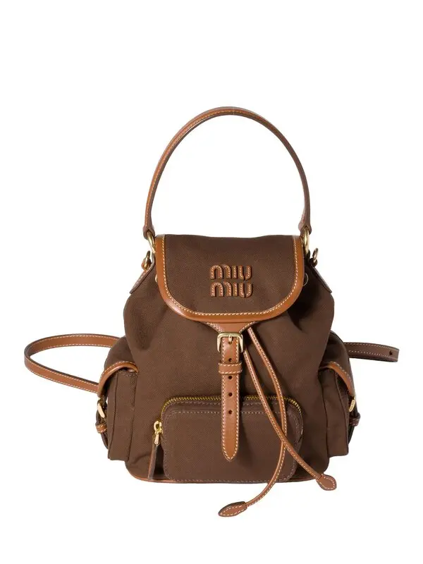 Miu Miu Canvas And Leather Backpack - Cocoa Brown/brandy