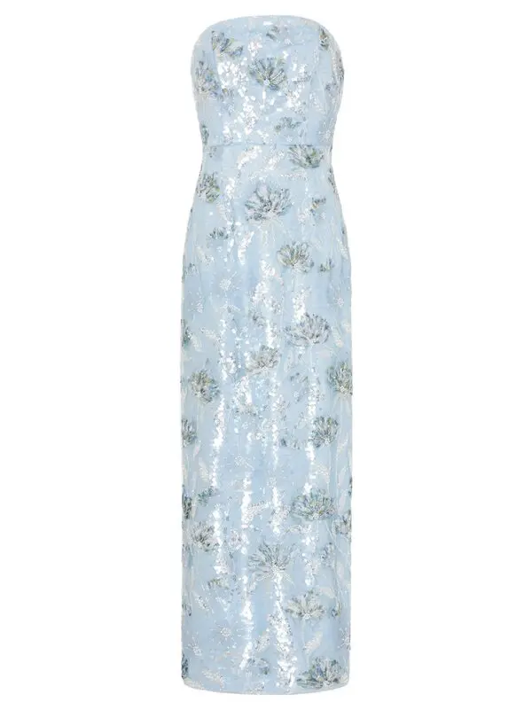 MILLY Jasmine Strapless Maxi Gown - Light Blue