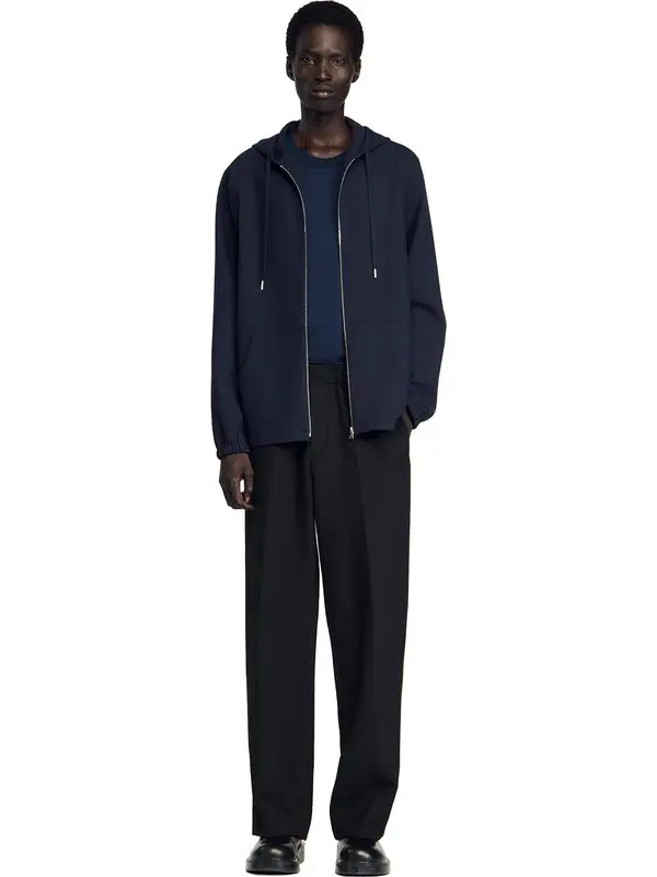 Sandro Hooded Zip-up Shirt Jacket - Navy Blue