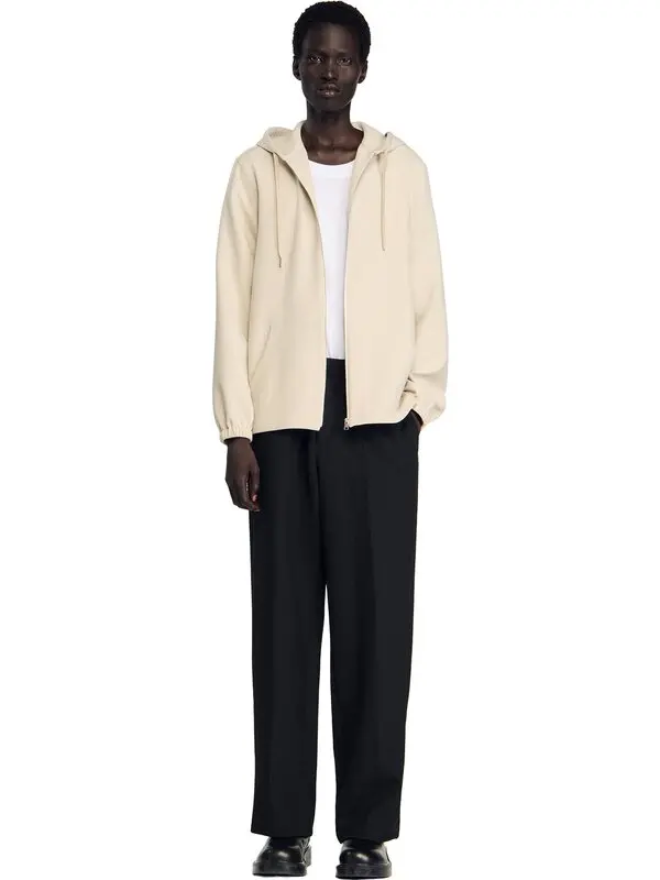 Sandro Hooded Zip-up Shirt Jacket - Putty