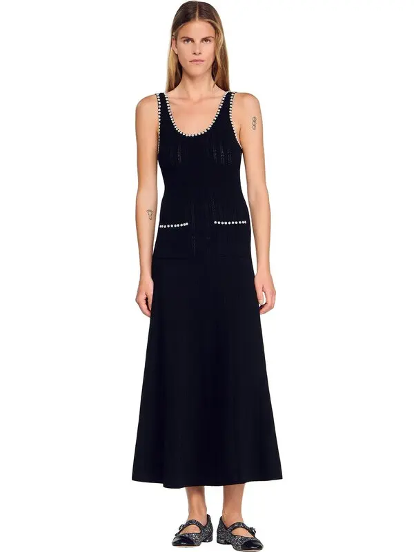 Sandro Beaded Knit Maxi Dress - Black