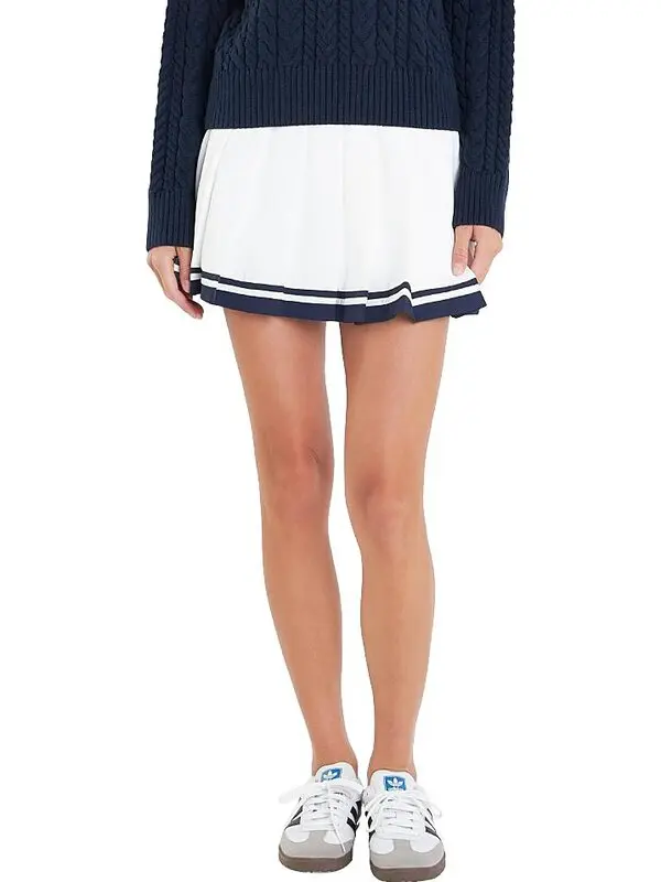English Factory Color Block Pleated Skort - White And Navy